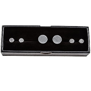 MRCUFF Carbon Fiber Grey Gray Silver Cufflinks and Studs Tuxedo Set in a Presentation Gift Box & Polishing Cloth
