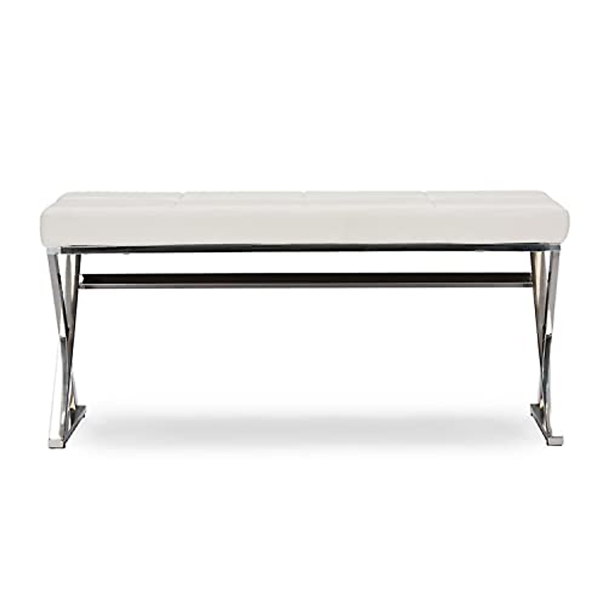 Baxton Studio Wholesale Interiors Herald Modern and Contemporary Faux Leather Upholstered Rectangle Bench, Stainless Steel and White