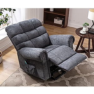 ANJ Large Power Lift Recliner Chair with Massage and Heat for Elderly Big People, Electric Wide Recliners, Heavy Duty and Safety Motion Fabric Reclining Mechanism with USB Ports, Side Pocket, Grey