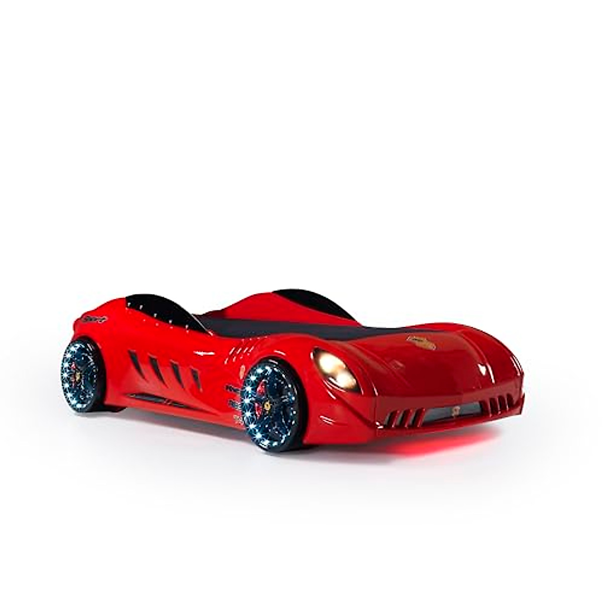 Shark Twin Race Car Bed, Remote Control, LED Lights, Sound FX, Rear Seat