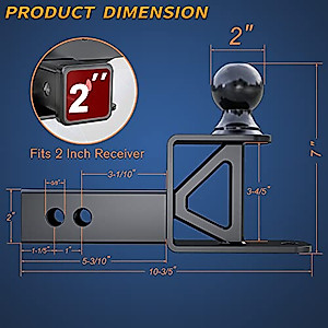LOCAME 3-in-1 ATV/UTV Tralier Hitch Mount, Fits 2-Inch Receiver, 2-Inch Ball Hitch Adapter, 5000 LBS GTW-Multi Hitch, Black, LC0051