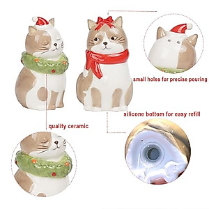 Christmas-Decorative Salt & Pepper Shakers Sets- Ceramic Cat Salt and Pepper Shakers Sets Novelty Christmas Fat Cat Design Easy to Refill & Dispense (Seasoning & Spice) 3.25H inch Newman House Studio
