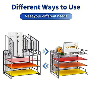 Marbrasse Mesh Desk Organizer, 4-Tier Mesh Desk File Organizer with 5 Vertical File Holders, Multifunction Desktop Organizer, Desk Organizers and Accessories for Home Office School,Grey