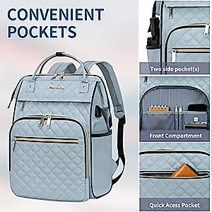 EMPSIGN Laptop Backpack for Women 17 Inch Travel Backpack, Large Capacity 40L Compuer Quilted Backpack Purse, Waterproof Stylish Business College Backpack with USB Port, Quilted Blue