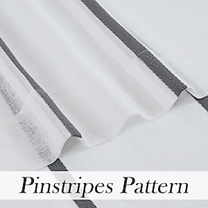 WEST LAKE Stripe Linen Sheer Curtain Grommets Top Pinstripes Rustic Farmhouse Semi Sheer Window Treatment Sets for Dining, Living Room, Bedroom, Gray and White Stripe, 52''x84'', 2 Pieces