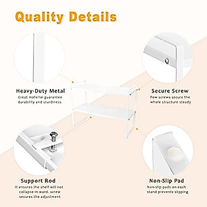 ZEKBEAN 2 Tier Expandable Cabinet Shelf Organizer Over the Sink Storage Rack Adjustable Countertop for Kitchen Bathroom Pantry Spice Cupboard Dish Cup Bottle Pot Metal Plate Heavy Duty Nonslip(White)