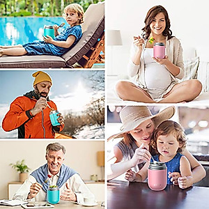 Insulated Food Jar WayEee Vacuum Bento Box Lunch Containers 16 oz for Kids Adults, Stainless Steel Leak Proof Wide Mouth Food Soup Thermos with Spoon Keeps Food Hot Cold for School Travel Picnic -Pink