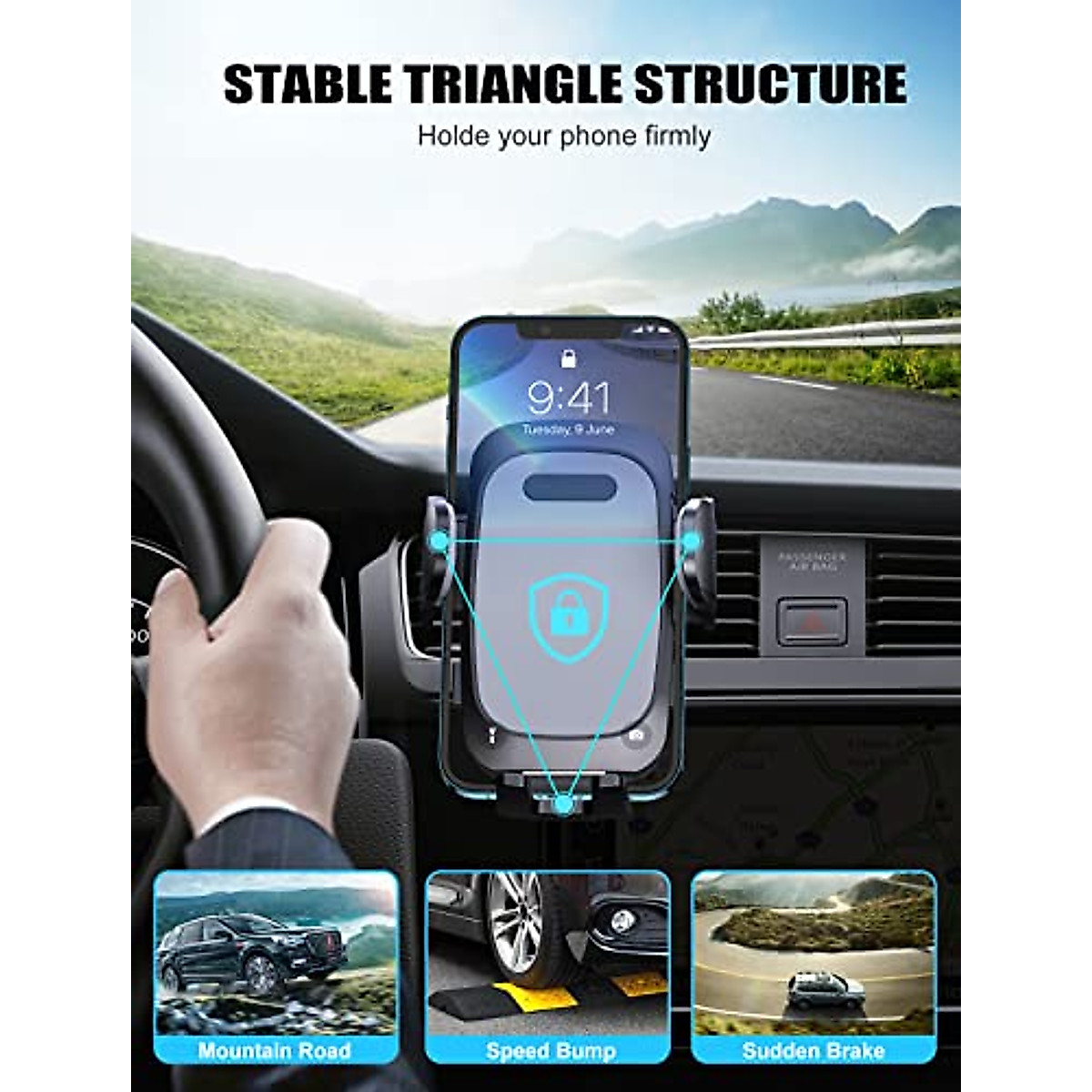 Cezuly Phone Mount for Car, [Upgraded] Vent Clip Car Phone Holder 360° Rotatable, Ultra Stable Car Phone Holder Mount Cradle Compatible with iPhone 14 Pro/Samsung Galaxy, All 4”-7” Large Cell Phones