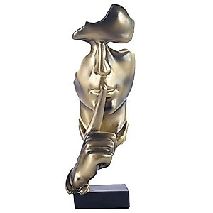 aboxoo Thinker Statue, Silence is Gold Abstract Art Figurine, Modern Home Resin Sculptures Decorative Objects Piano Desktop Decor for Creative Room Home, Office Study (Gold)