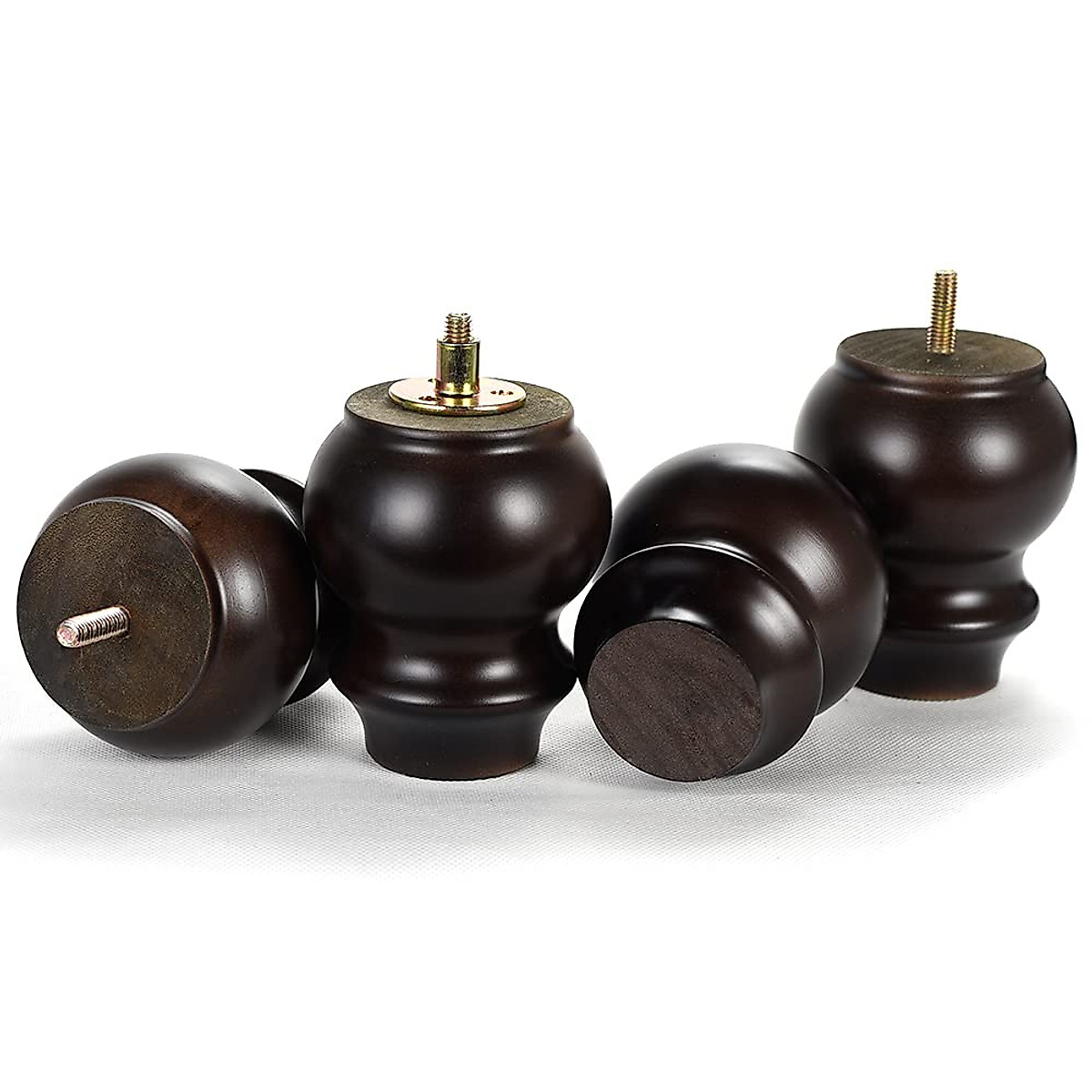 CtopoGo Wooden Round Gourd Furniture Legs 4 Inch Set of 4 Mid-Century Modern Sofa Couch Chair Armchair Night Stand Recliner Dresser Cabinet Feet Legs with Pre-Drilled Bolts (4" / 10cm, Walnut)
