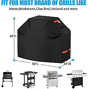 Grill Cover BBQ Grill Cover 600D Heavy Duty Waterproof Gas Grill Cover, UV & Dust & Rip-Proof, Barbecue Grill Covers for Weber, Brinkmann, Char Broil Grills and More, (59" L x 24" W x 46" H, Black)