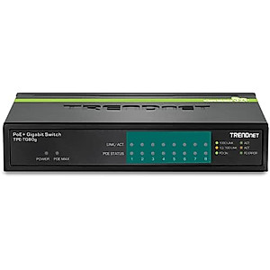 TRENDnet 8-Port Gigabit PoE+ Switch, 8 x Gigabit PoE+ Ports, 123W PoE Power Budget, 16 Gbps Switching Capacity, Desktop Switch, Ethernet Network Switch, Metal, Lifetime Protection, Black, TPE-TG80G