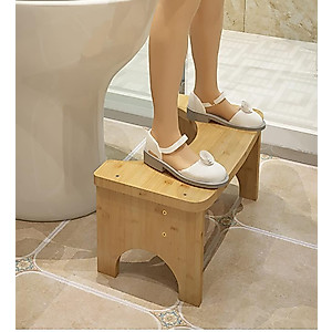 Bamboo Toilet Stool for Adults, 6.5" Poop Stool, Bathroom Toilet Potty Stool with Non-Slip Mat for Adults Children, Original Simple Design Healthy Portable Adult Toilet Poop Stool.(Wood) Healthy Gifts