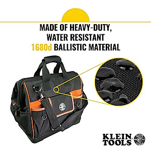 Klein Tools 55469 Tradesman Pro Wide-Open Tool Bag Made of 1680 Ballistic Weave with Molded Bottom and Detachable Shoulder Strap