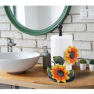 Sunflower Paper Towel Holder Countertop Kitchen Paper Towel Holder Stand Farmhouse Yellow Sunflower Kitchen Decor Accessories Metal Paper Rack Heavy Duty Rustic