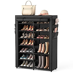 LANTEFUL Shoe Rack with Covers, 8 Tier Shoe Rack Organizer for Closet Entryway Garage, Metal Free Standing Shoe Storage Shelf Cabinet Holds up to 28-35 Pairs