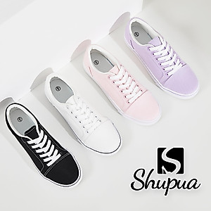 Shupua Canvas Shoes for Women White Canvas Sneakers Womens Casual Shoes Low Top Black Sneakers Comfortable Tennis Shoes(Purple.us8)