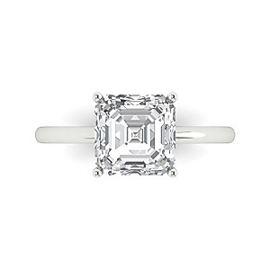 Clara Pucci 2.5 ct Asscher Cut Solitaire Moissanite Engagement Wedding Bridal Promise Anniversary Ring 18K White Gold Size 7
