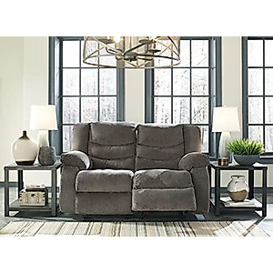 Signature Design by Ashley Tulen Modern Manual Pull Tab Reclining Loveseat, Dark Gray