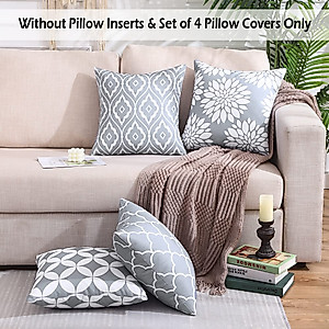 CARRIE HOME Light Grey Couch Pillows Decorative Neutral Throw Pillows 18x18 Set of 4 Grey and White Outdoor Waterproof Pillow Covers Gray Sofa Pillows for Living Room (No Inserts)