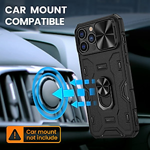 VEGO for iPhone 13 Pro Max Case with Slide Camera Cover, Built-in 360° Rotate Ring Kickstand Magnetic Shockproof Cover Case for iPhone 13 Pro Max & iPhone 12 Pro Max 6.7 inch - Black