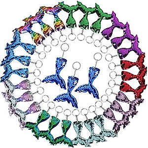 Ameolela Mermaid Party Favors, 30 Pack Flip Sequin Glitter Tails Mermaid Tail Keychains, Birthday Party Supplies Gifts Decorations for Kids Girls,10 Colors
