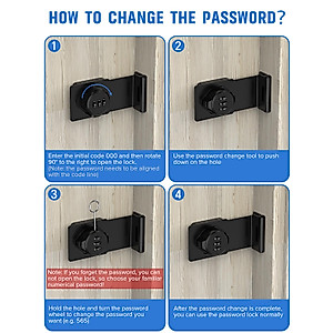 Cabinet Password Hasp Locks, 90 Degree Barn Door Lock, Household Security Combination Latch Lock for Locker, Fence, Bathroom, Outdoor, Garden (Black-1PC)