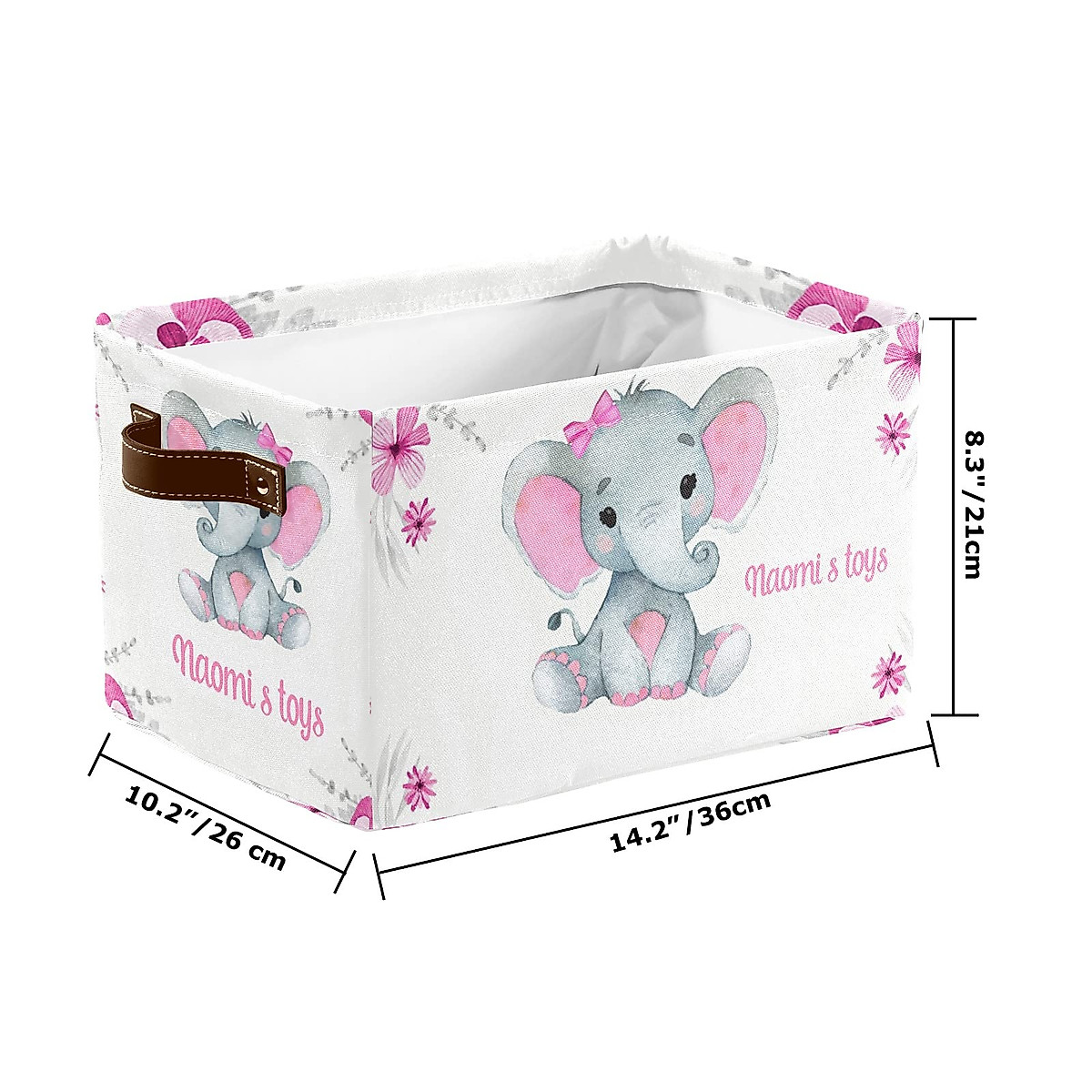 Joyestore Pink Elephant Personalized Storage Bins ,Baskets Cubes Organizer with Handle for Shelves Closet Nursery Toy 1 Pack