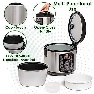 Moss & Stone Electric Multicooker Digital Rice Cooker Small 4-8 Cup 10 Pre-Programmed Settings Brown & White Rice / Food Steamer, Slow Cooker Electric Cooker With Steamer For Vegetables, Nonstick Pot Stainless Steel Rice Cooker