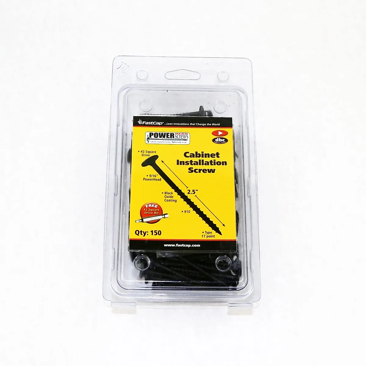 FastCap PowerHead Wood Screws with Large Flat Head - Self-Tapping Point - 2.5", #2 Square Drive, Black Oxide Finish, 150-Pack - 09966