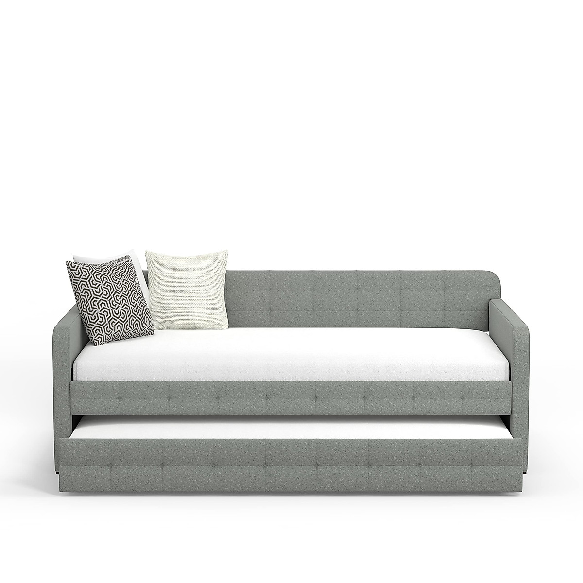 Glenwillow Home Tufted Twin Daybed with Roll-Out Trundle in Stone