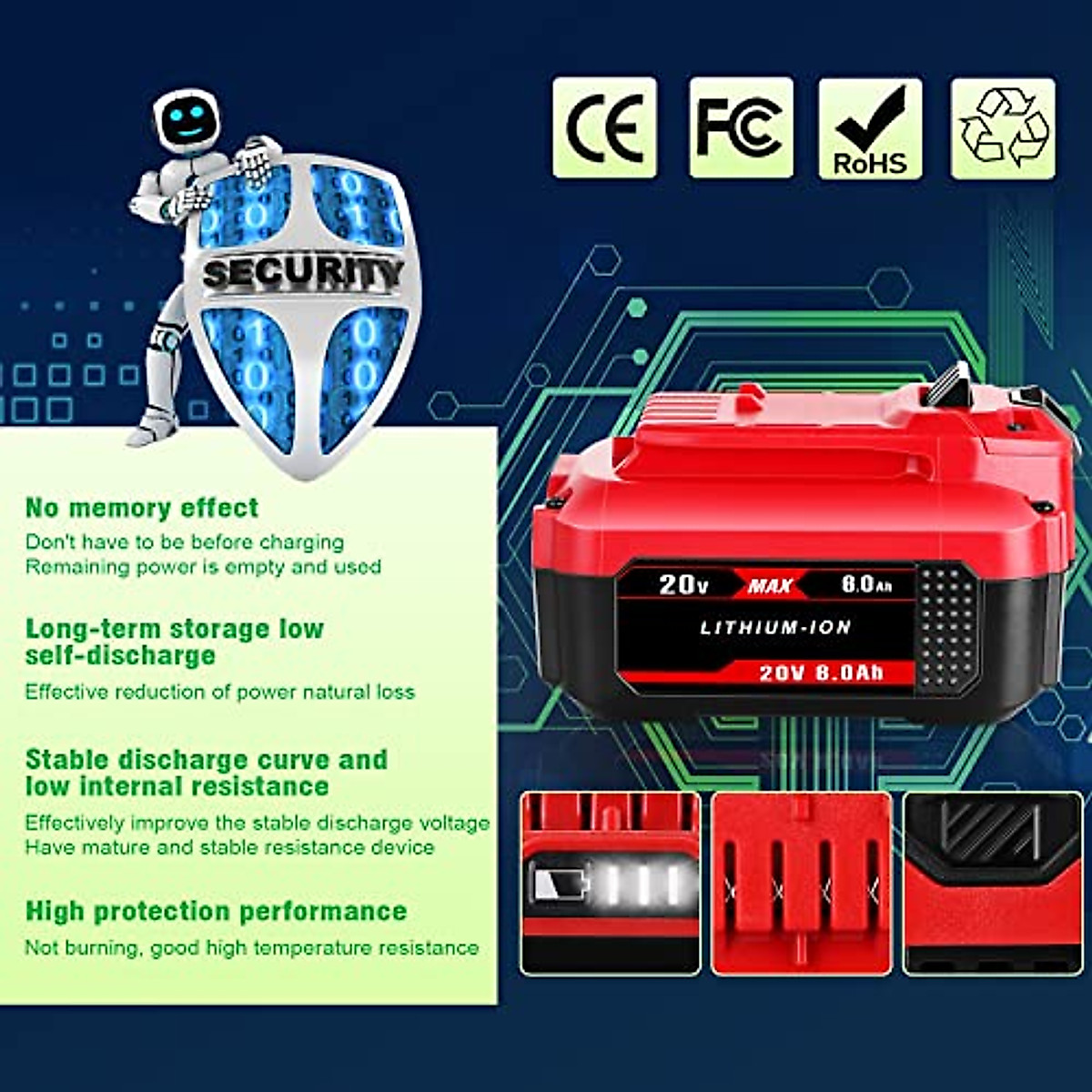 Jialipok 20V 6.0Ah CMCB205 Replacement Battery for Craftsman 20V Max Lithium Ion Battery CMCB204 CMCB204-2 CMCB202-2 CMCB201 CMCB206 CMCS500B CMCD700C Fast Charger CMCB104 Craftsman V20 Battery