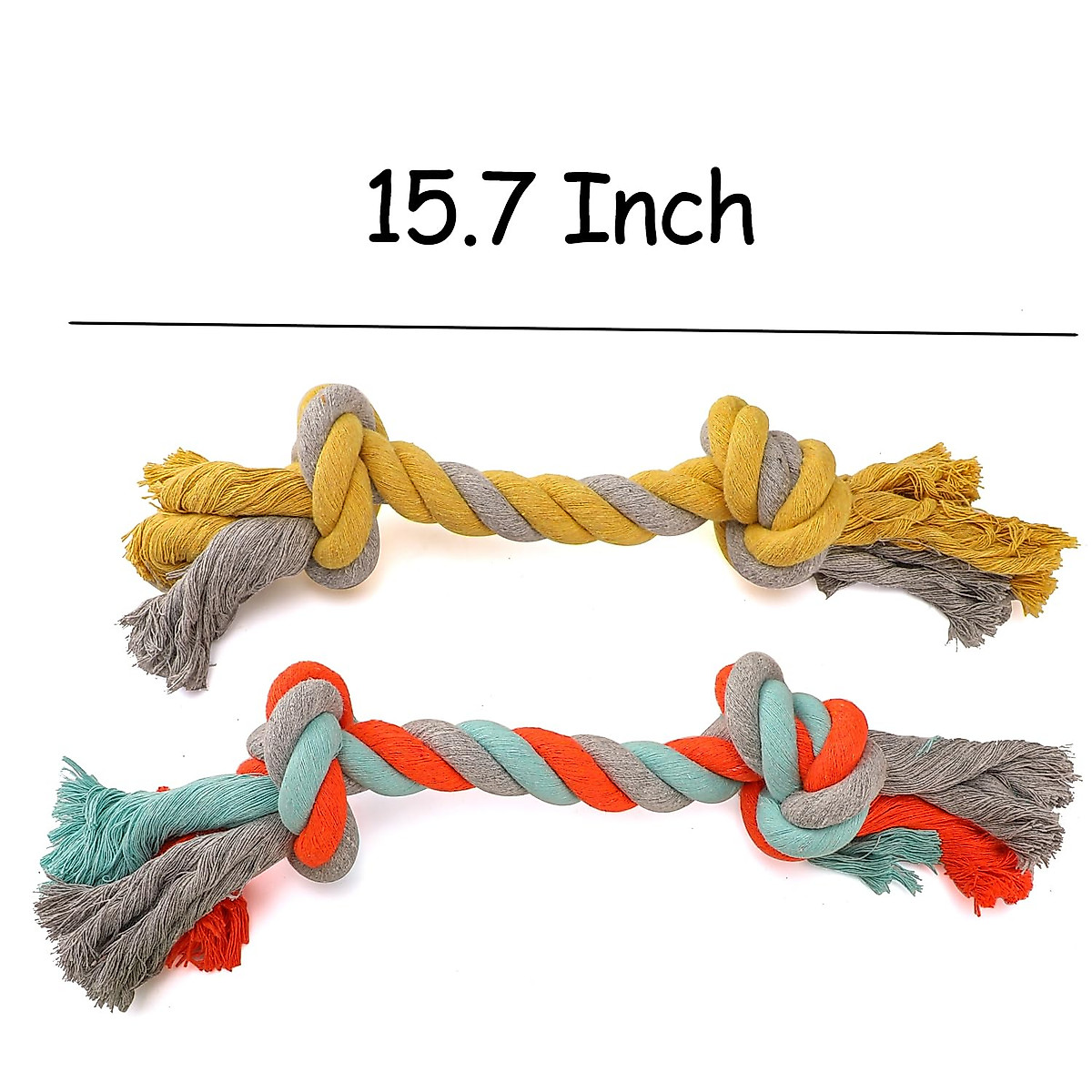 LUCKITTY 2 Pack 15.7 Inch Dog Rope Toys for Large Aggressive Chewers, Heavy Duty Dog Rope Toy, Indestructible Dog Chew Toys, Teeth Cleaning, Yellow Orange