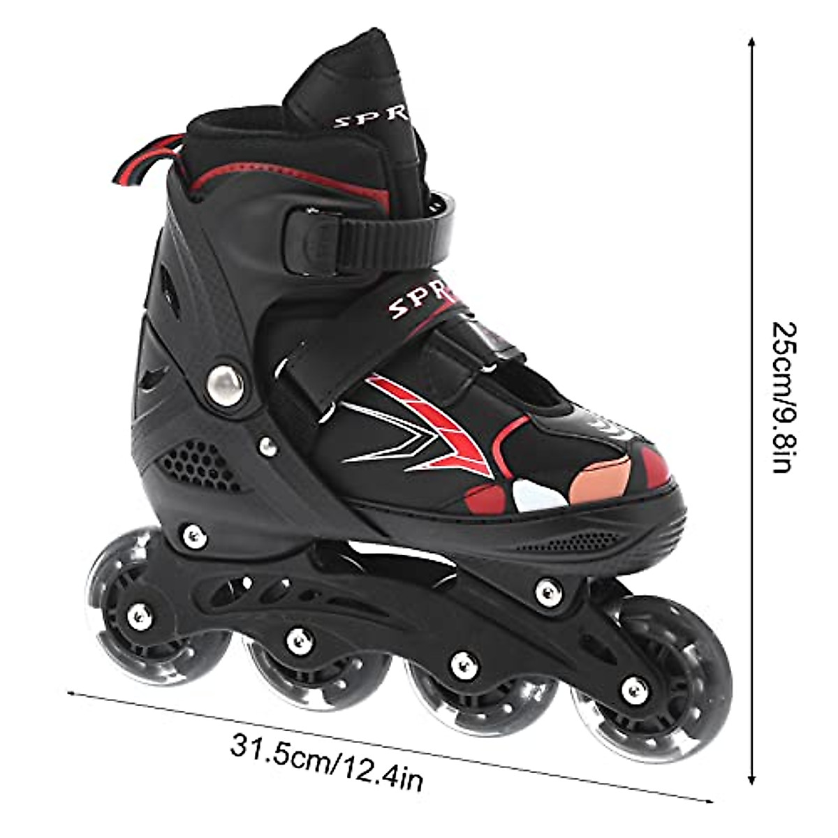 Children Triple Protection Roller Skates, Adjustable Inline Breathable Mesh Roller Skates Indoor Outdoor Kids Toy with Self‑Generating Light Wheel Girls Boys(Red S)