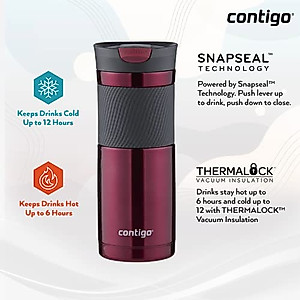 Contigo Byron Snapseal Travel Mug, Stainless Steel Thermal mug, vacuum flask, leakproof tumbler, coffee mug with BPA free Easy-Clean Lid, 470 ml, Vivacious