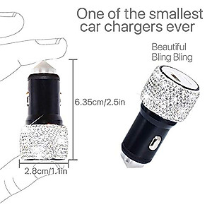 Dual USB Car Charger Bling Bling Handmade Rhinestones Crystal Car Decorations for Fast Charging Car Decors for iPhone, iPad Pro/Air 2/Mini, Samsung Galaxy Note 9 8 S9 S9+ LG Nexus HTC etc