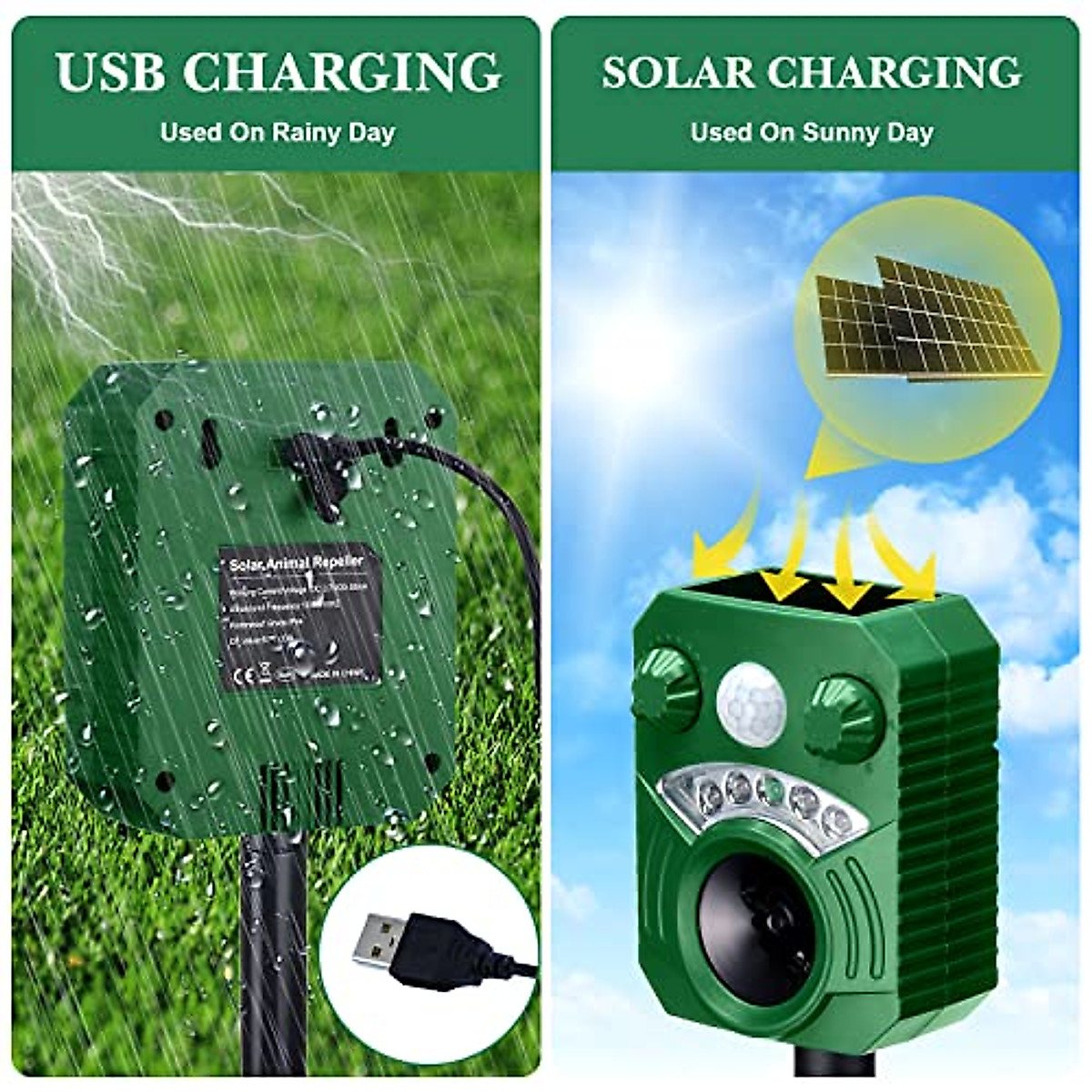 Kittmip 8 Packs Solar Animal Repeller Waterproof Ultrasonic Pest Repellent with Motion Sensor Flashing Light Outdoor Deterrent Devices Garden Yard Farm for Cat Dog Bird Squirrel, Red