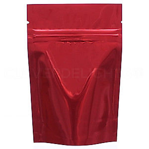 CleverDelights Glossy Red Stand Up Pouches - 100 Pack - 4" x 6" x 2" (2oz) - Resealable Pouch Bag
