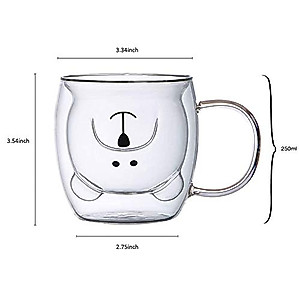 Amyhome Cute Mugs Bear Coffee Cup Double Wall Insulated Glass, Espresso Cup, Milk Cup, Tea Cup, Valentine's Day Christmas Birthday Gifts for Children and Adults