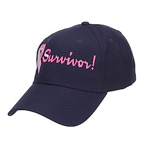 Breast Cancer Survivor Embroidered Cotton Cap - Navy OSFM