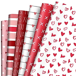 Whaline 12 Sheet Valentine's Day Wrapping Paper Heart Stripe Gift Wrap Paper Bulk Folded Flat Pink Red Craft Paper for DIY Crafts Wedding Anniversary Party Gift Packing Supplies, 19.7 x 27.6 Inch