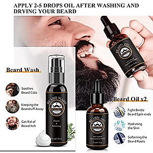 Beard Kit, Mustache Beard Grooming Kit Christmas Gifts for Men Dad Husband Boyfriend with 2 Beard Oil, Beard Wax, Beard Balm, Beard Wash, Brush, Comb, Scissor, Beard Soften Style Kit, Mens Gifts Set