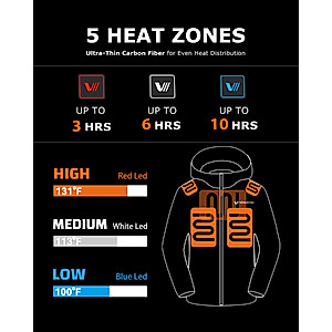 Venustas Men's Heated Jacket with Battery Pack, Windproof Electric Insulated Coat with Detachable Hood