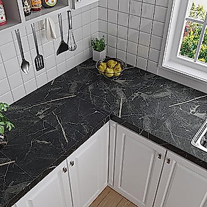 VaryStyle 20 Pack Black Marble Peel and Stick Waterproof Vinyl Floor Tiles 12"x12" Self Adhesive Removable Sticky Tiles for Kitchen Bathroom Bedroom Floor Walls