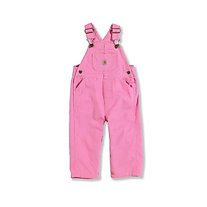 Carhartt Baby-Girls Newborn Washed Microsanded Canvas Bib Overall, Pink, 3 Months