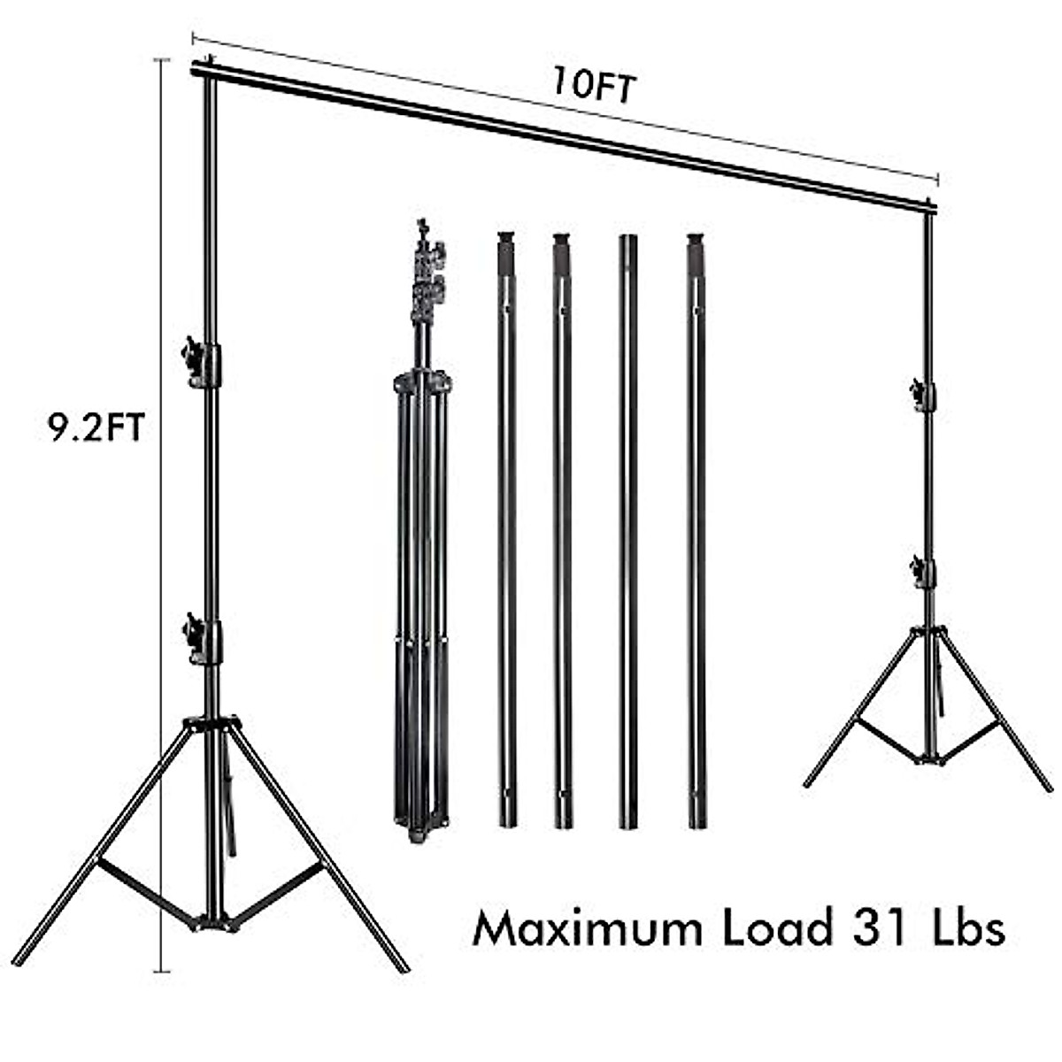 SLOW DOLPHIN Photo Video Studio 10ft (W) x 9.2ft (H) Heavy Duty Adjustable Photography Backdrop Stand Background Support System Kit with Carry Bag