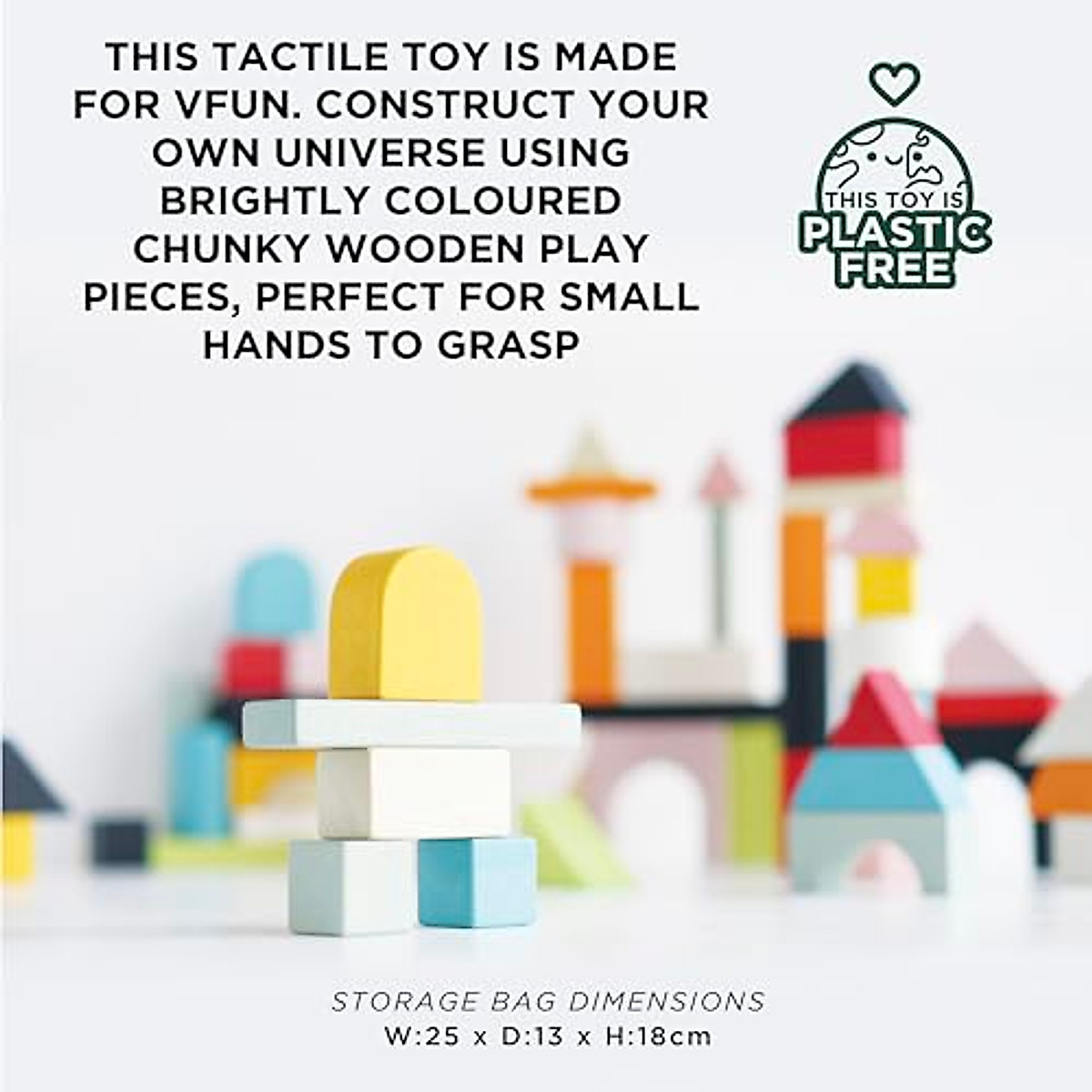 Le Toy Van - Educational Wooden Building Blocks 60 Piece Set Toy | Montessori Style Shape & Colour Development Toy - Suitable for 12 Months + (PL135)