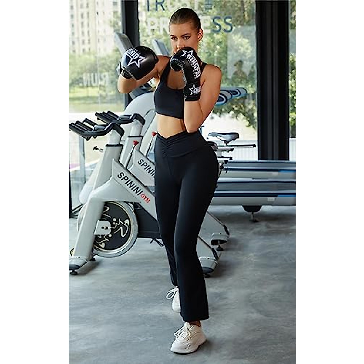 JEKAOYI Womens High Waist Ruched Flare Leggings Bootcut Tummy Control Casual Workout Yoga Pants