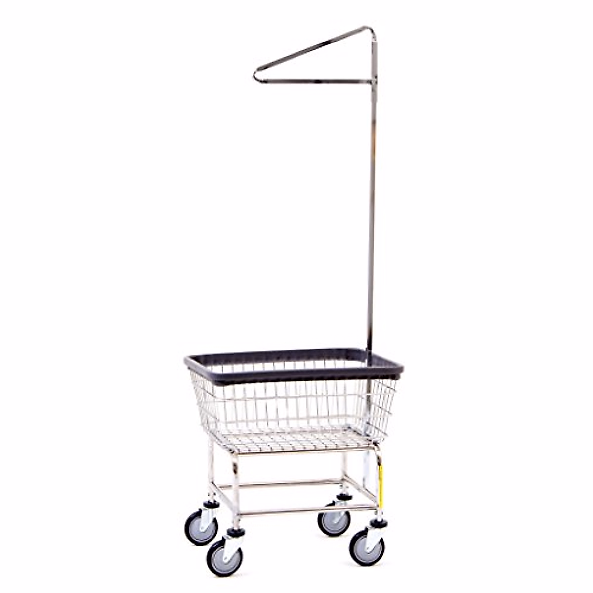 R&B Wire™ 100D91 Narrow Heavy Duty Wire Laundry Cart with Single Pole Rack, 2 Bushel, Chrome, Made in USA