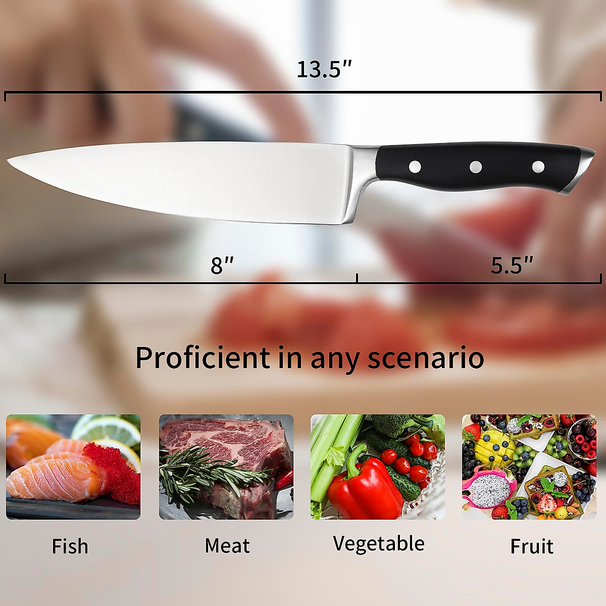 Alata Chef Knife, 8 Inch Razor-Sharp High Carbon Stainless Steel Sharp Kitchen Knife with Ergonomic Handle